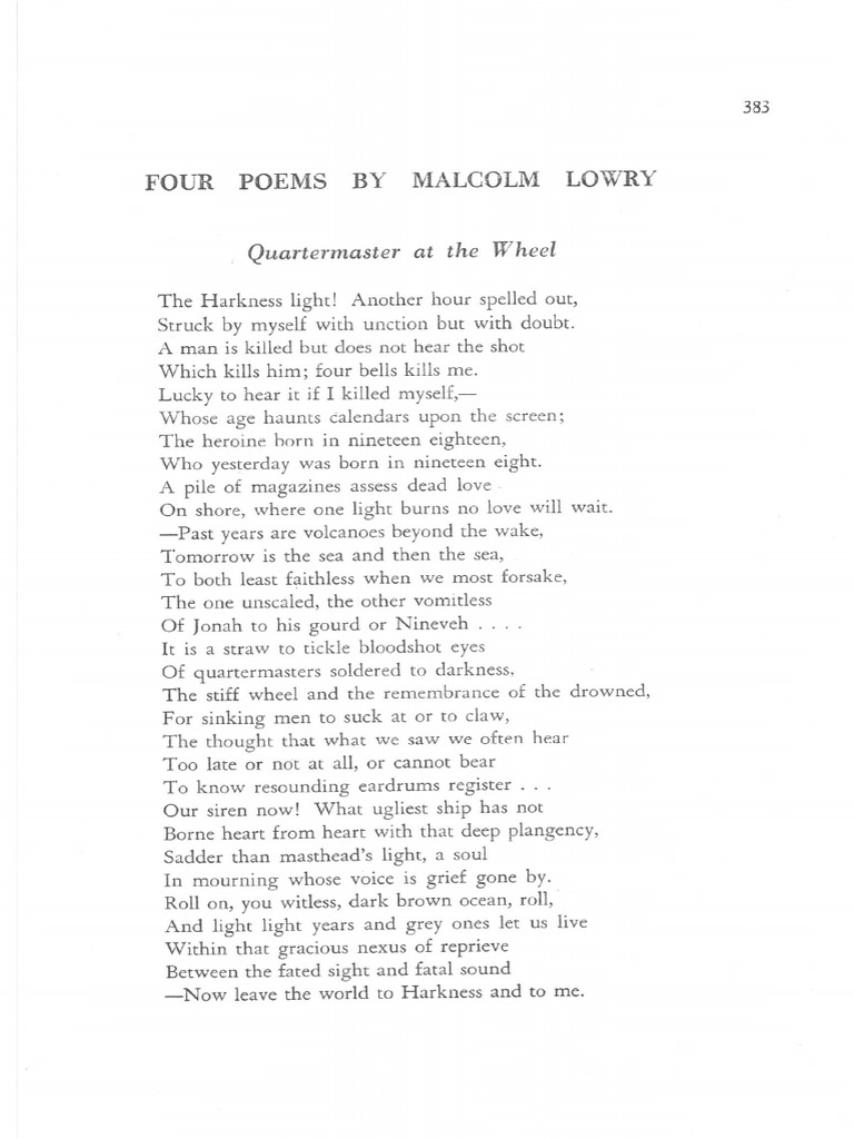 Malcolm Lowry Poemas | PDF | Poetry