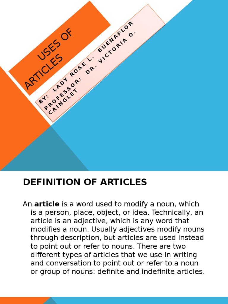 Uses of Articles | PDF | Noun | Scientific Classification