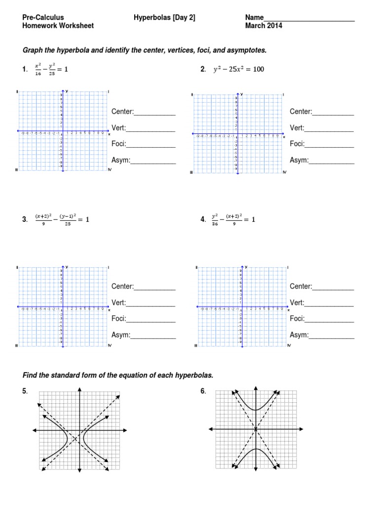 Hyperbolas HW Worksheet Day 2 March 2014 | PDF | Finance & Money ...