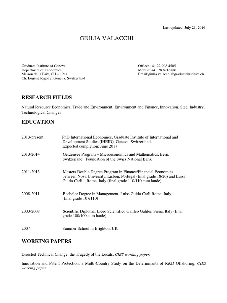 CV Giulia Valacchi | PDF | Switzerland | Academic Degree
