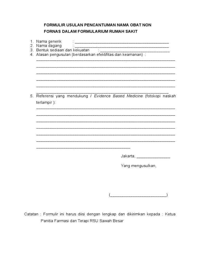 Formulir Usulan Obat Baru | PDF