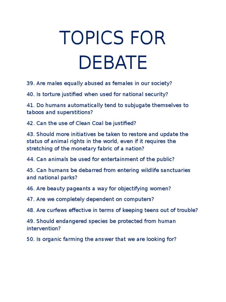 Topics For Debate | PDF | Social Science | Wellness