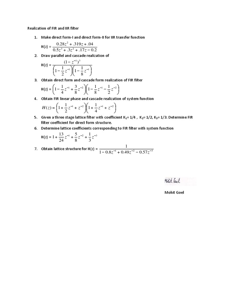 Realization of FIR and IIR Filter | PDF