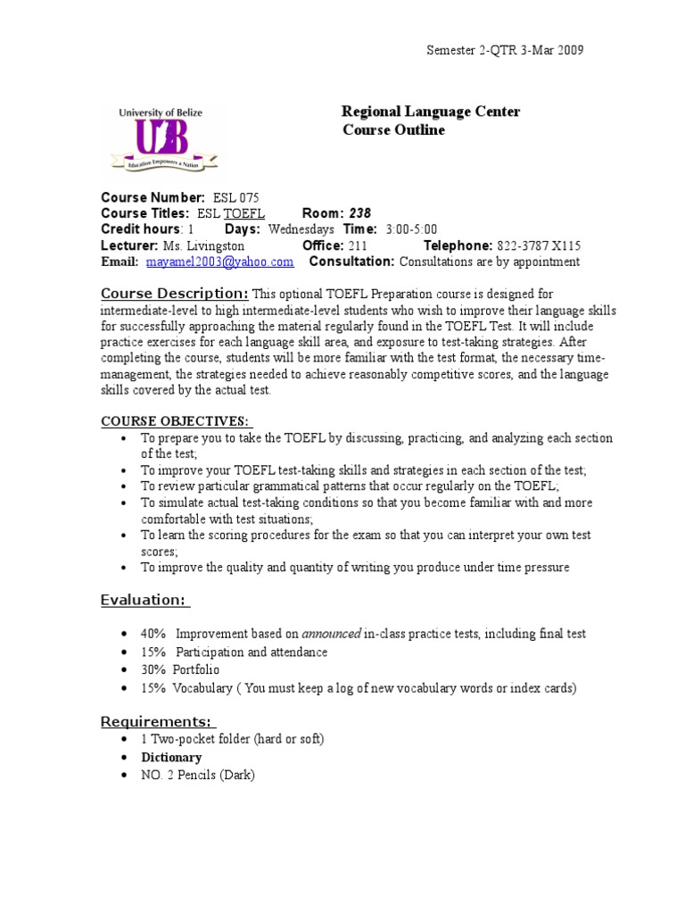 TOEFL Preparation Outline | PDF | Test Of English As A Foreign Language ...