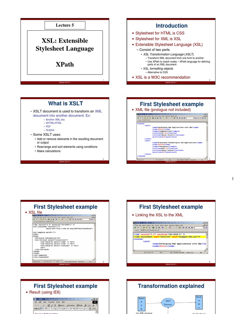 Lecture 5-XSL and XPath | PDF | X Path | Xslt