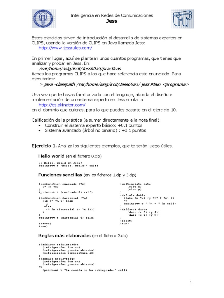 Ejercicios Jess PDF | PDF | Java (lenguaje de programación) | Aprendizaje