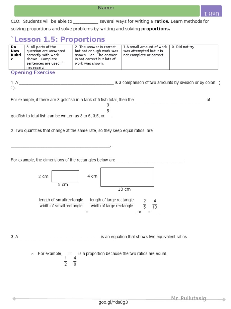 Alg 1 - Lesson 1.5 - Unit 1 | PDF | Weight | Ratio