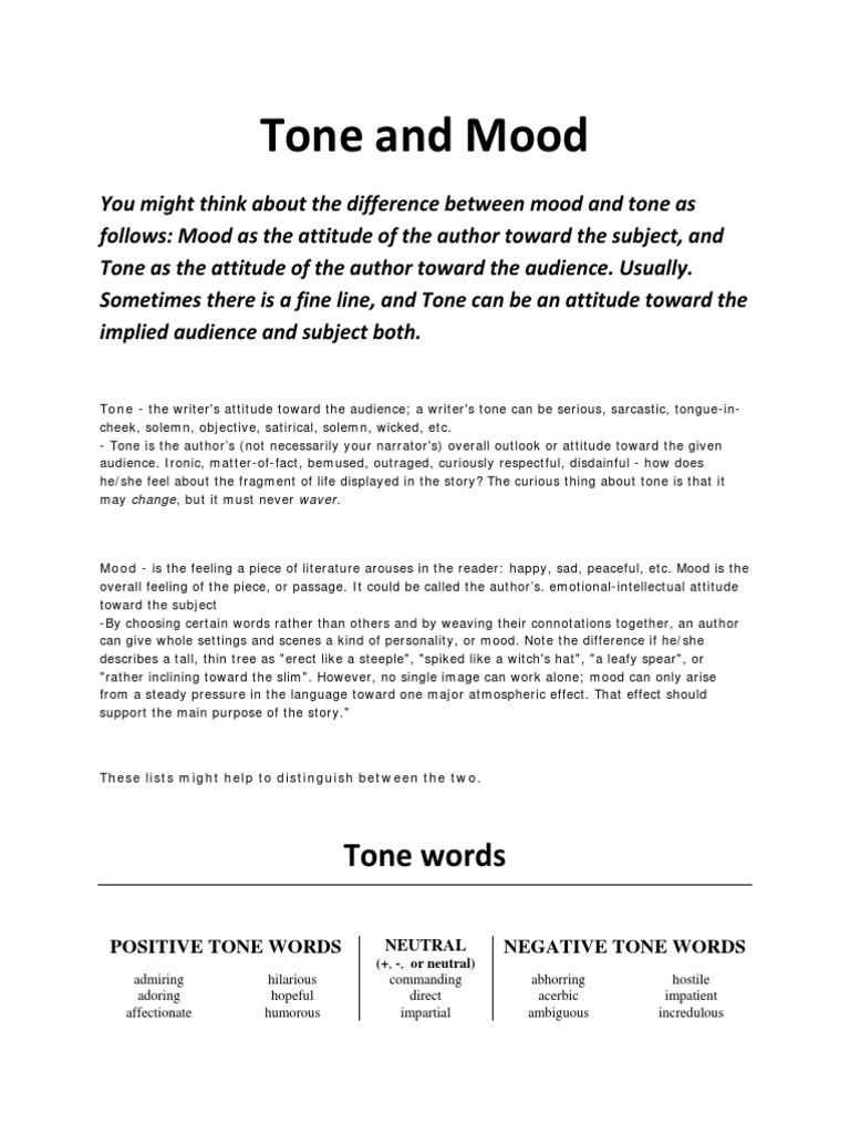 Tone and Mood Words Unedited | PDF | Poetry