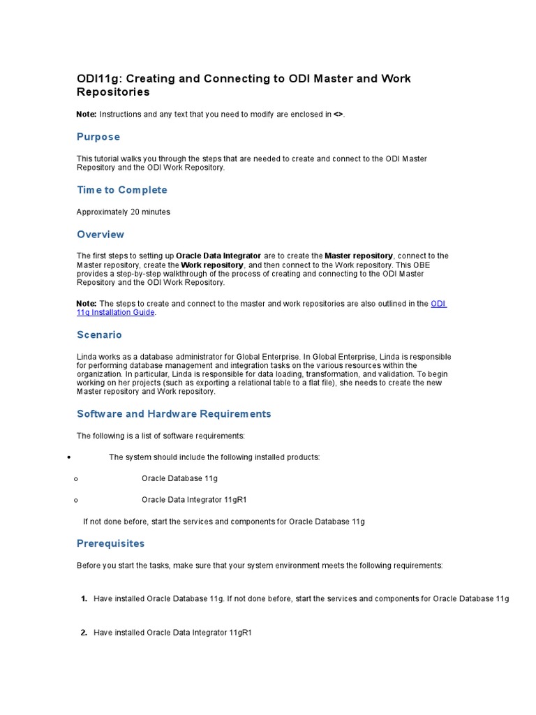 Creating and Connecting To ODI Master and Work Repositories | PDF ...