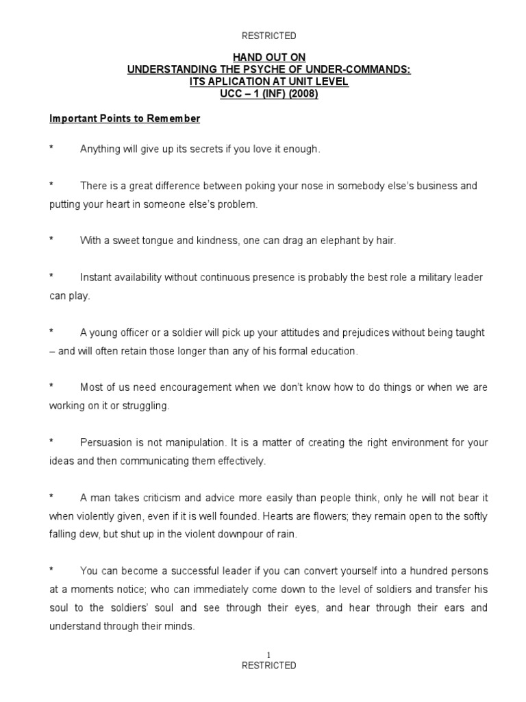 Hand Out On Understanding The Psyche of Under-Commands: Its Aplication ...