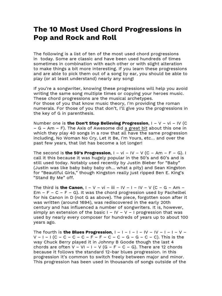 The 10 Most Used Chord Progressions in Pop and Rock and Roll ...