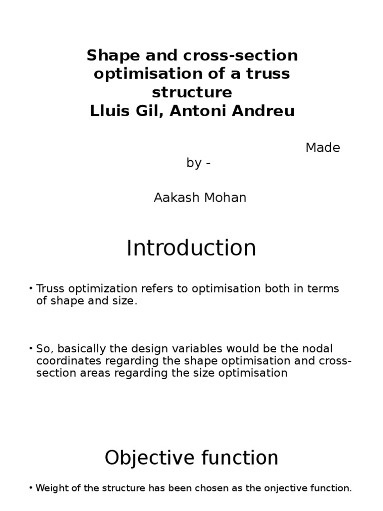 Shape and Cross Section Optimisation of A Truss Structure | PDF ...