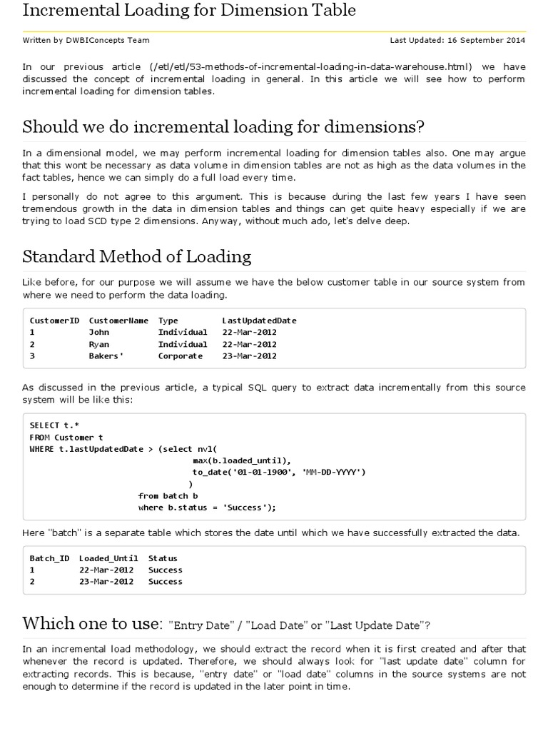 Incremental Loading For Dimension Table | PDF | Information Retrieval | Databases