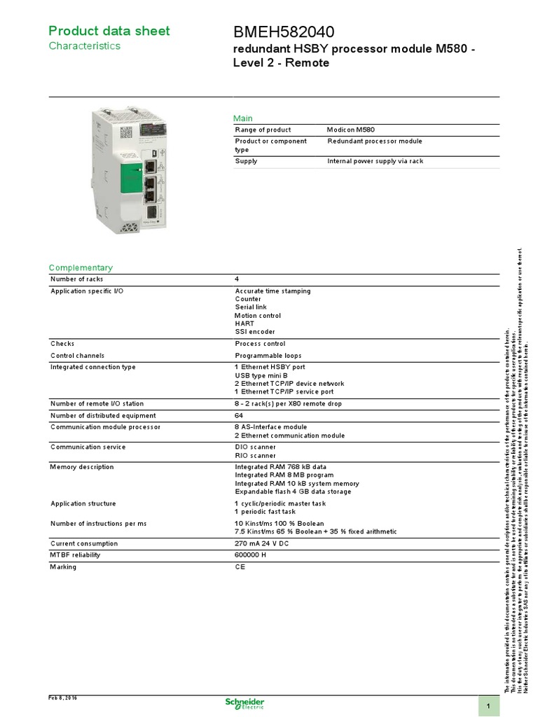 Modicon M580 BMEH582040 | PDF | Random Access Memory | Computer Data