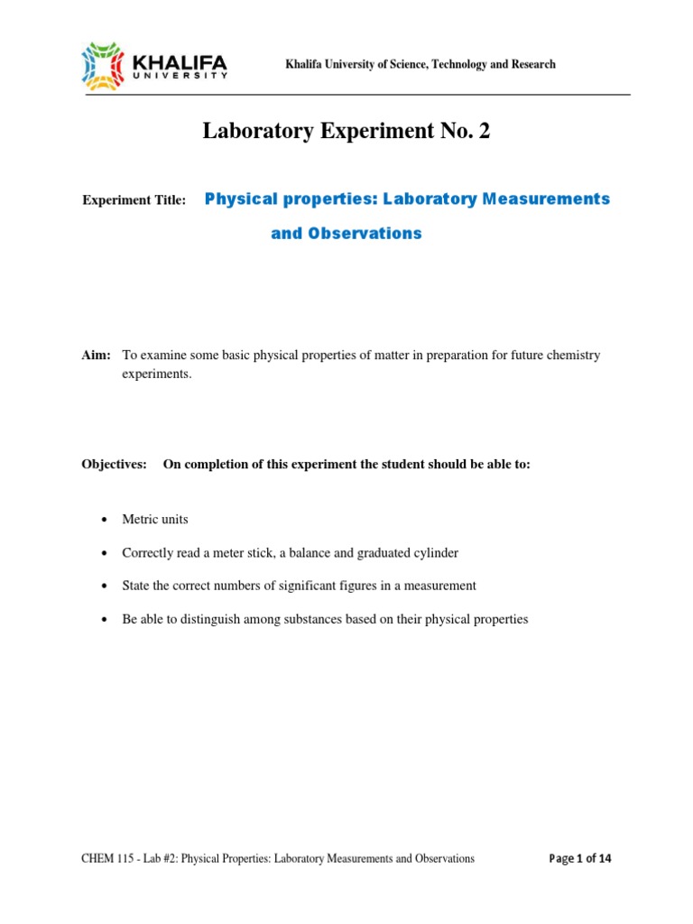 Lab#2 Physical Properties Laboratory Measurements and Observations ...