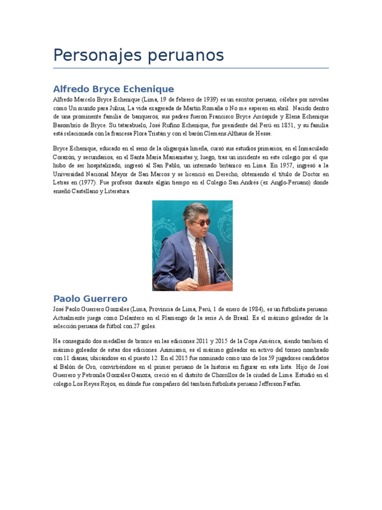 Personajes Peruanos | PDF | Asociación de Futbol | Deportes
