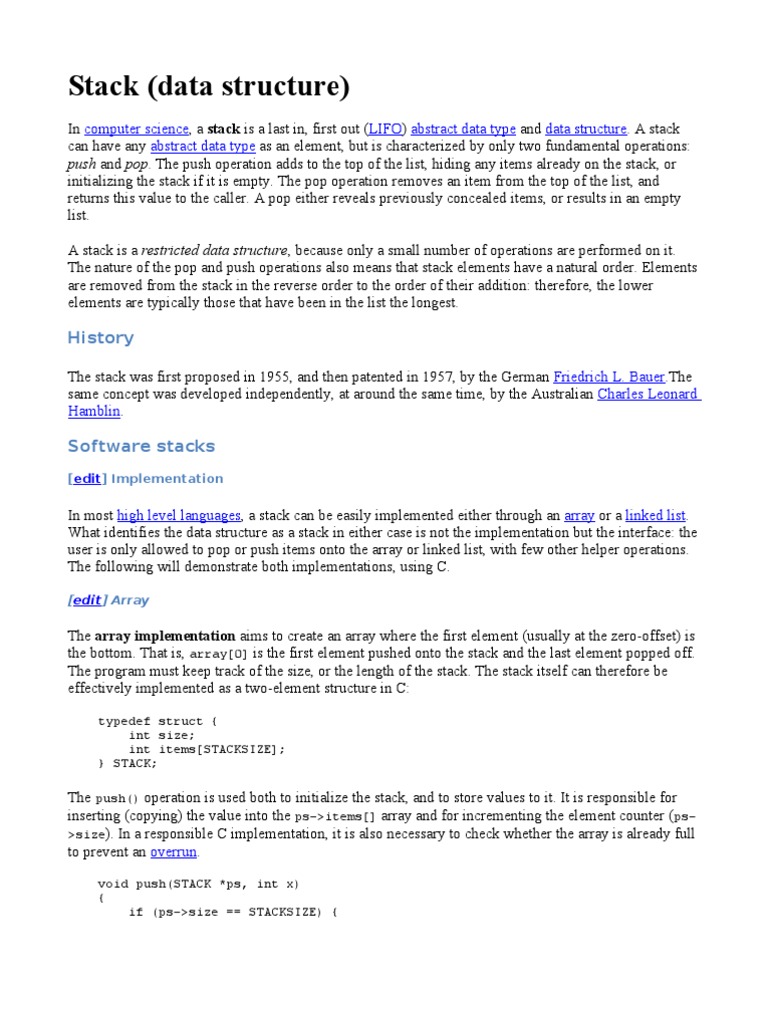 Stack | PDF | Pointer (Computer Programming) | Subroutine