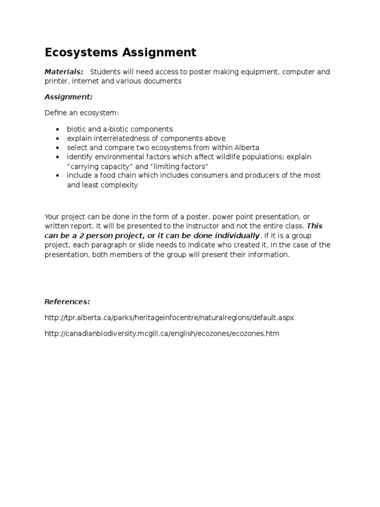 Ecosystems Assignment | PDF