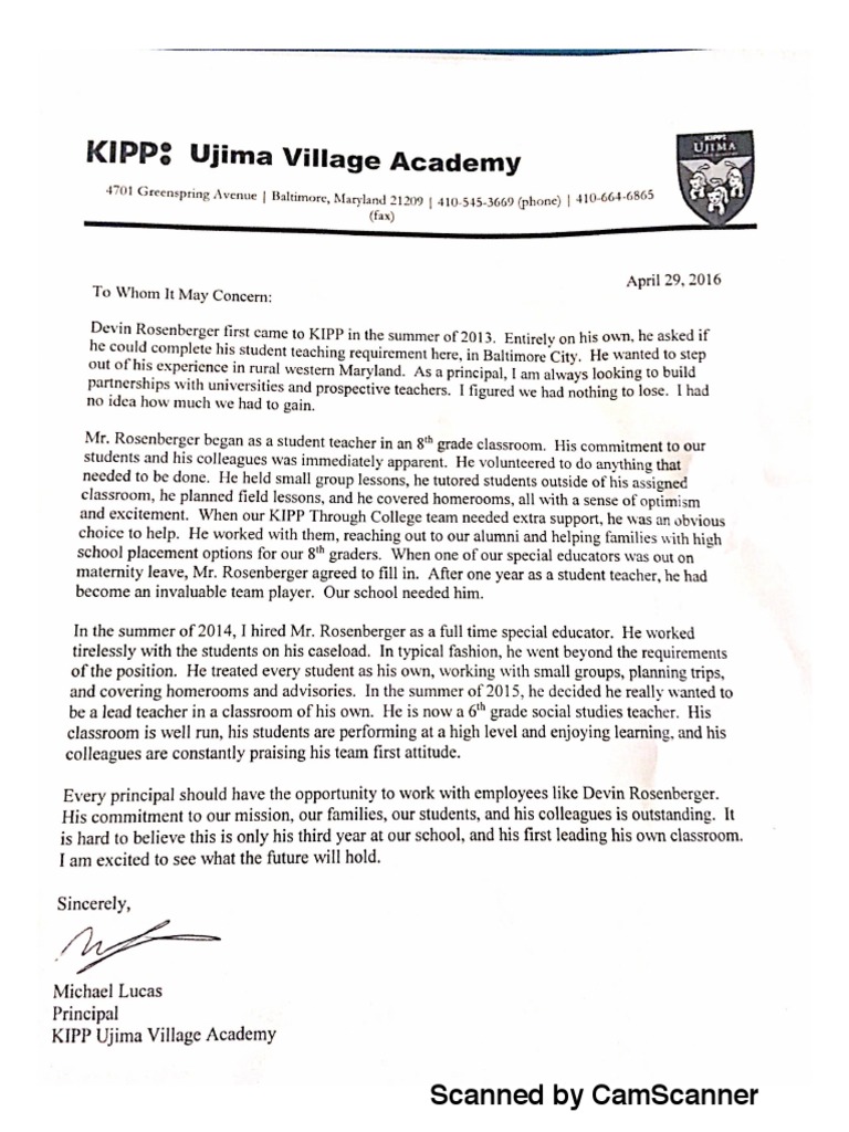 Principal Letter | PDF