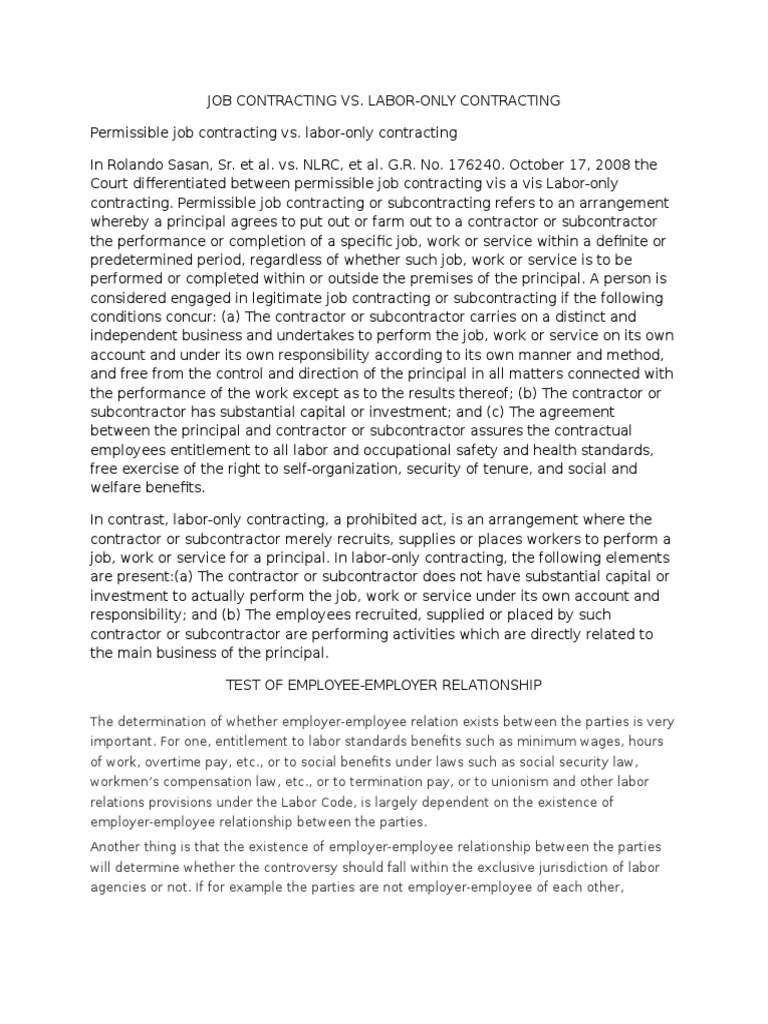 Job Contracting Vs Labor Contracting | PDF | Apprenticeship ...