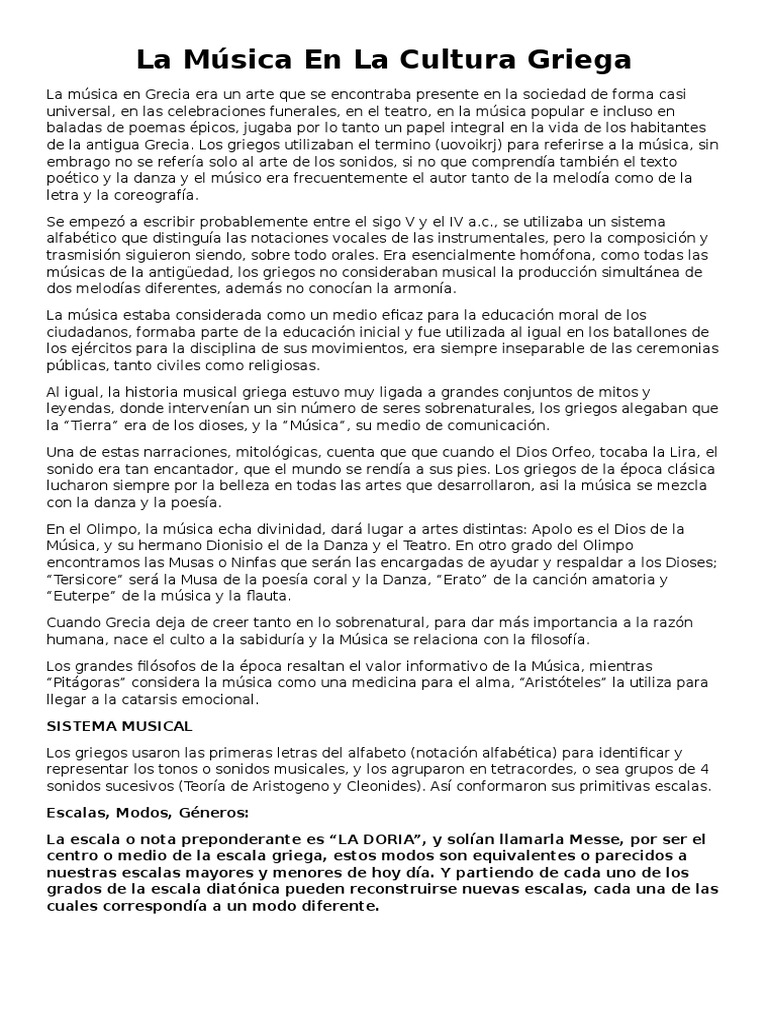 La Música en La Cultura Griega | PDF | Escala (música) | Modo (música)
