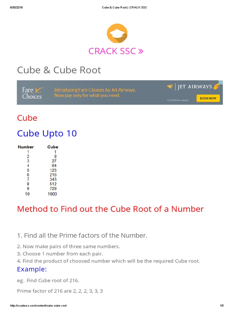 Cube & Cube Root - CRACK SSC PDF | PDF | Numbers | Area