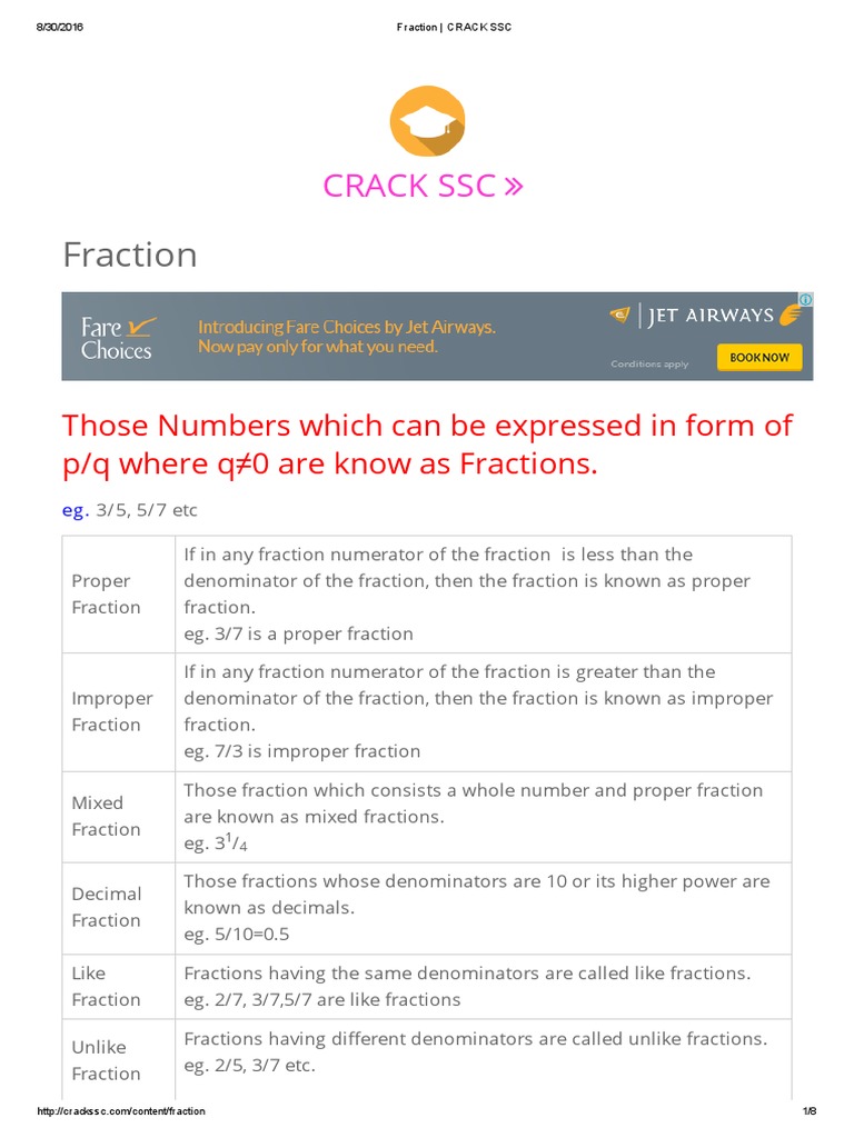 Fraction - CRACK SSC PDF | PDF | Lexicology | Fraction (Mathematics)