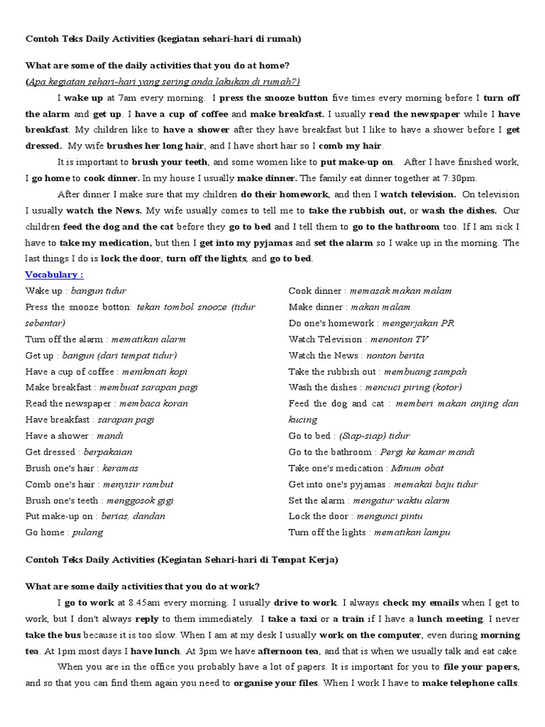 Contoh Teks Daily Activities | PDF | Indonesian Language | Airport