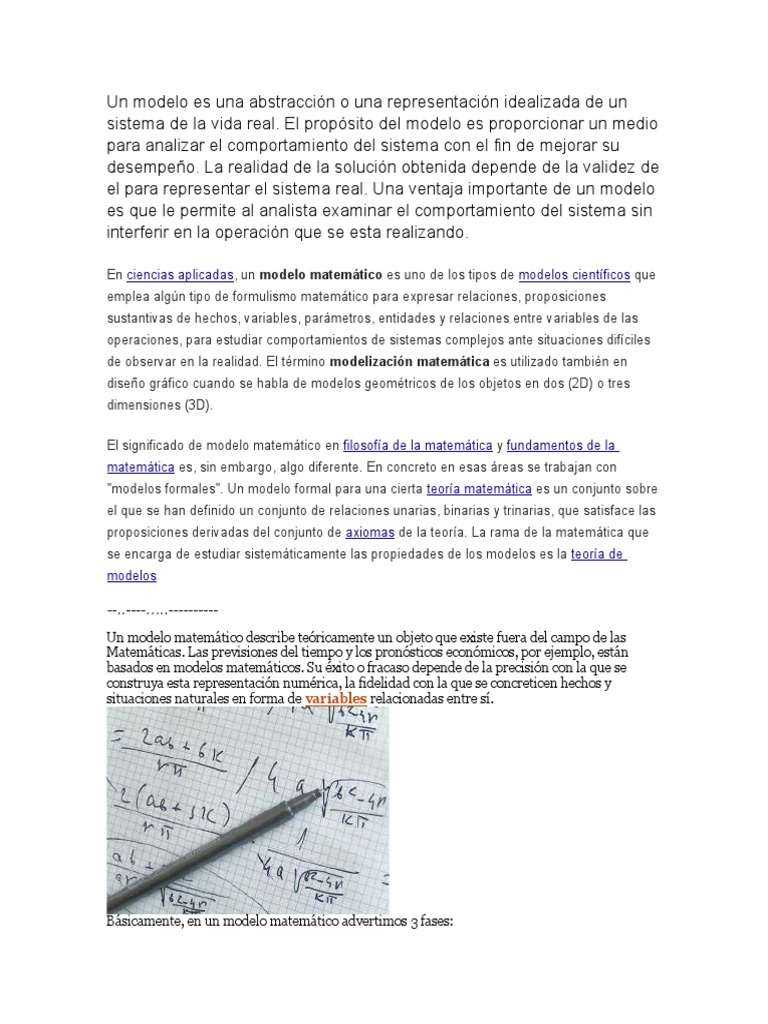 Modelos Matemáticos: Concepto y Aplicaciones | PDF | Modelo matemático | Teoría del modelo