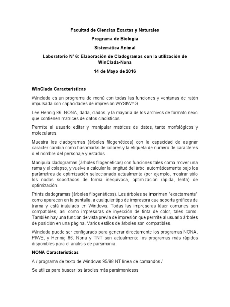 Laboratorio N6 WinClada | Descargar gratis PDF | Filogenética ...
