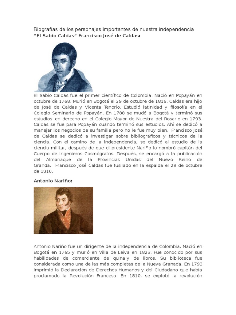 Biografías de Los Personajes Importantes de Nuestra Independencia Grado ...