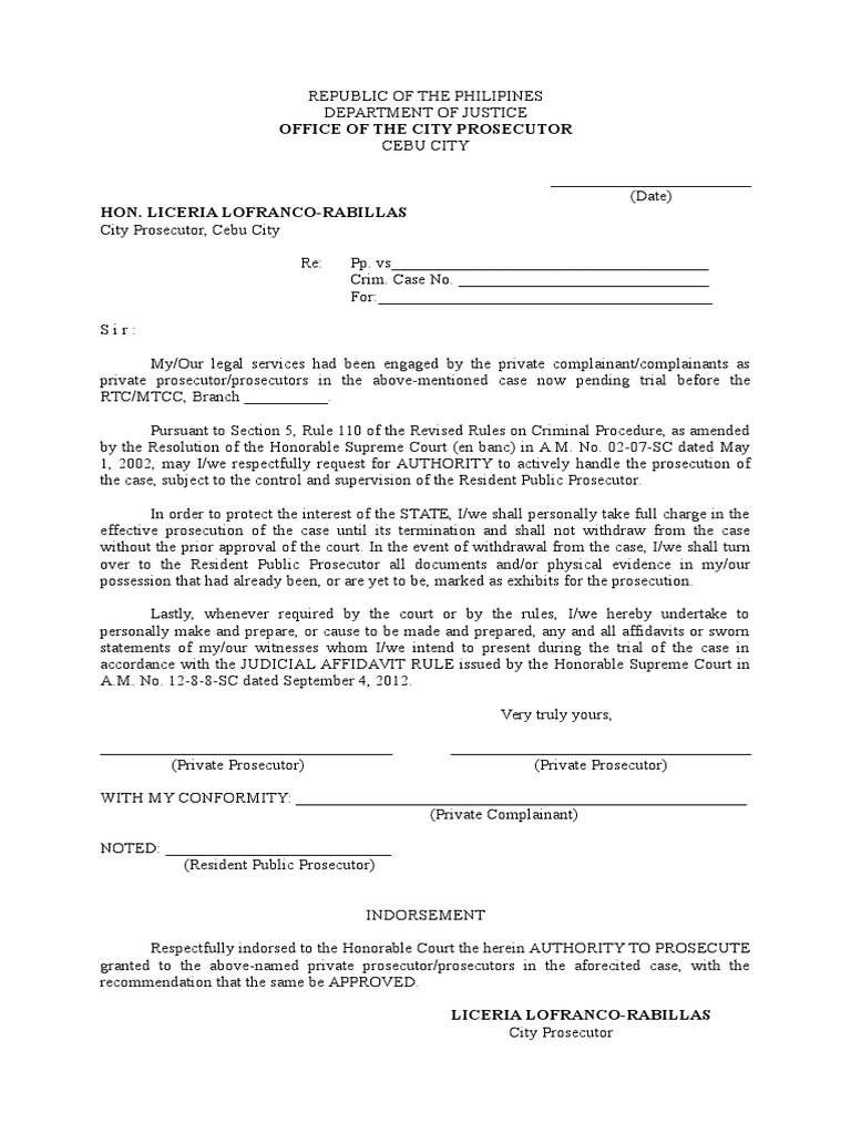 Authority to Prosecute