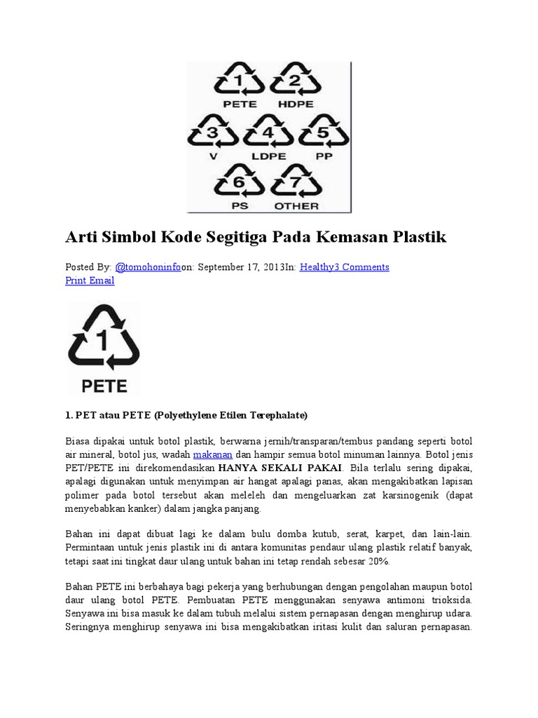 Arti Simbol Kode Segitiga Pada Kemasan Plastik | PDF