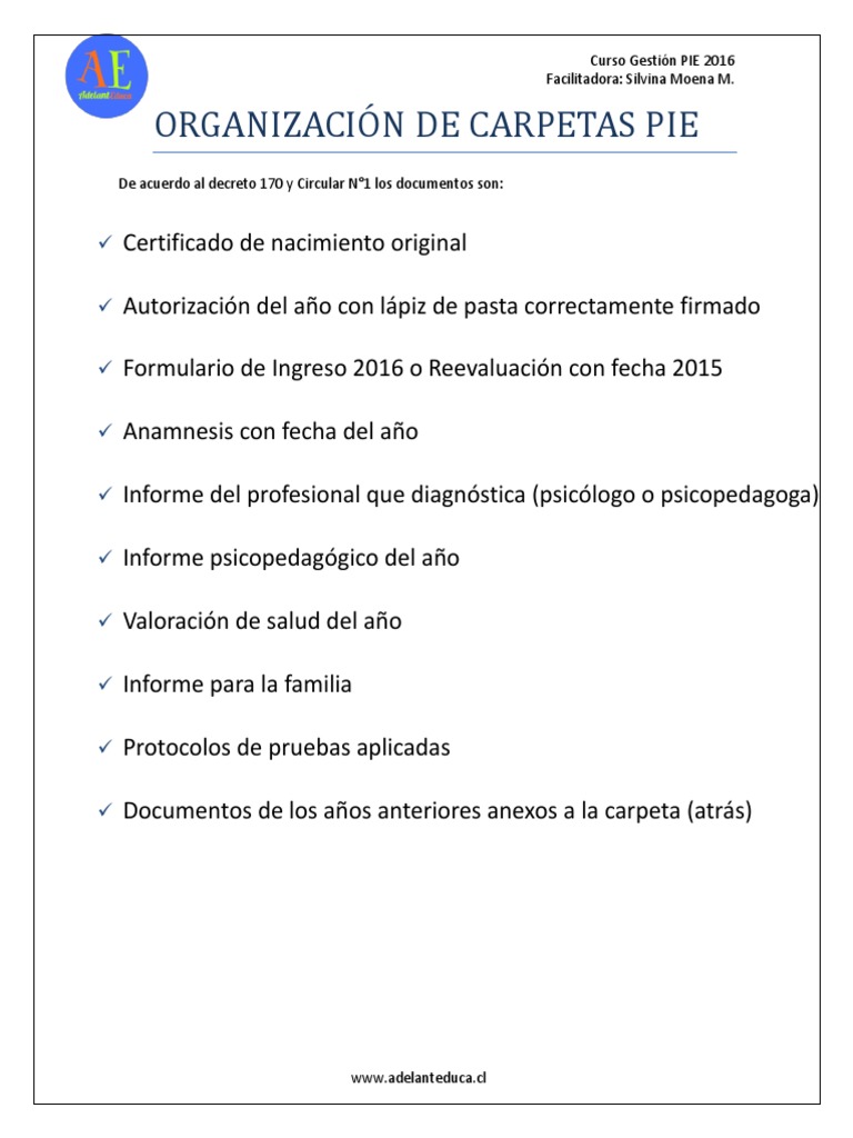 Documento 11 Organización de Carpetas Pie | PDF