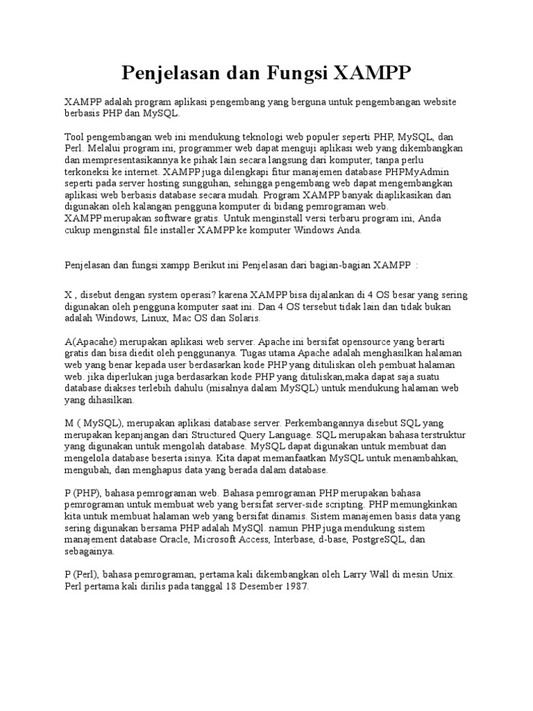 Penjelasan Dan Fungsi XAMPP | PDF