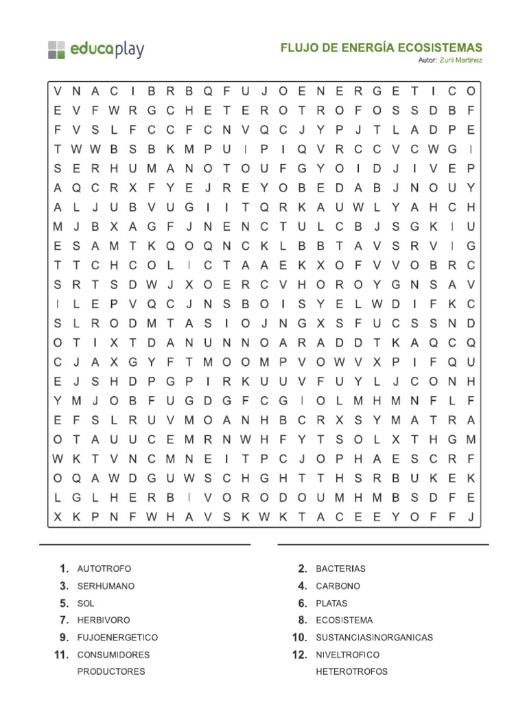 Sopa de Letras - Flujo de Energía Ecosistemas