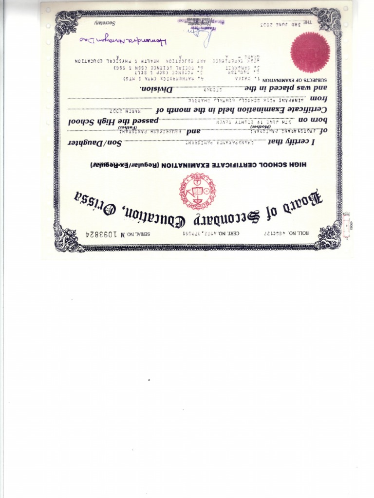 Bse Certificate Odisha Chandrakant | PDF