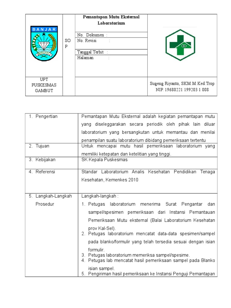 SOP Pemantapan Mutu Eksternal (PME) (8.1.7.7) | PDF