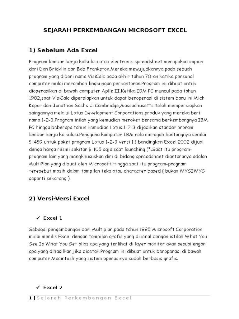 Sejarah Perkembangan Microsoft Excel | PDF