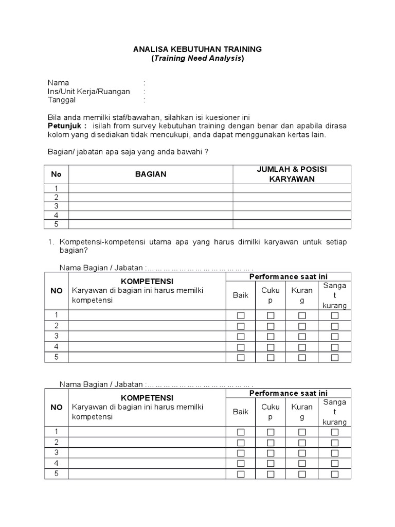 Analisa Kebutuhan Training Karyawan | PDF