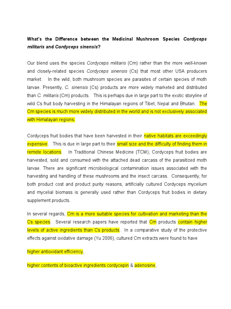 Cordyceps Militaris Vs Cordyceps Sinensis R 122812 | PDF | Fungus | Biology