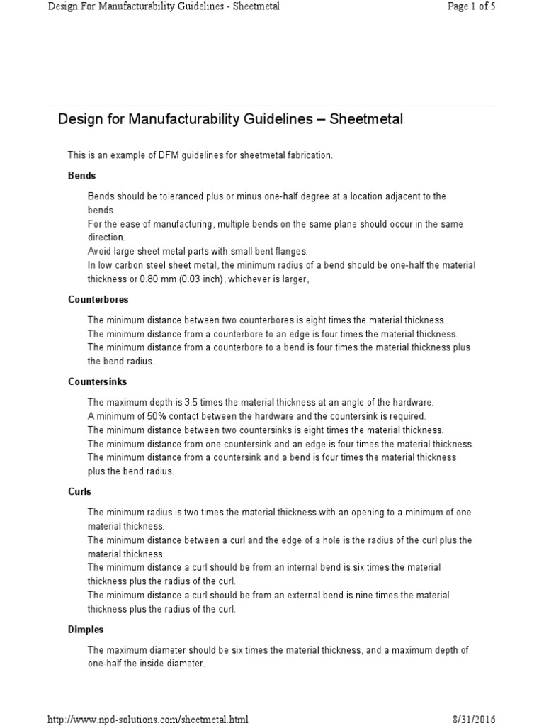Dfm Sheet Metal Guide Lines Pdf Sheet Metal Industries