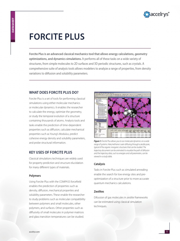 Forcite Plus Datasheet | PDF | Molecules | Molecular Dynamics