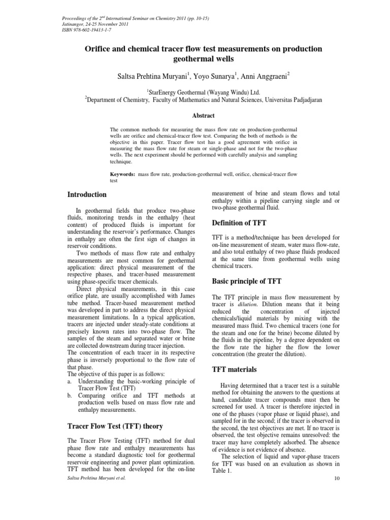 Orifice and Chemical Tracer Flow Test Measurements On Production ...