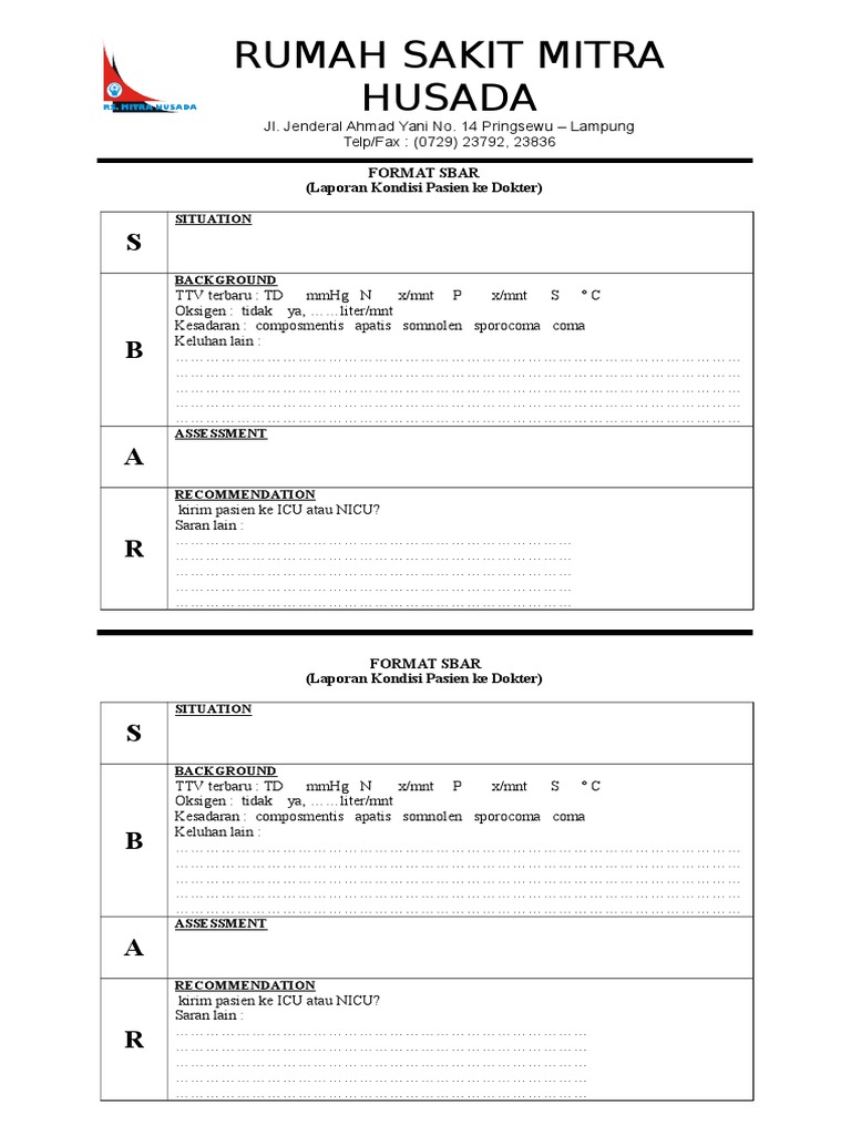 Panduan Format SBAR untuk Laporan Medis | PDF | Sains & Matematika