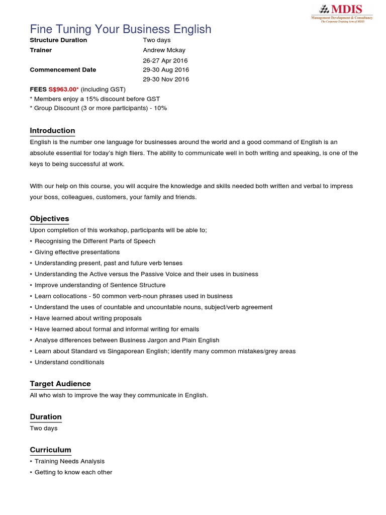 Business English Skills Workshop | PDF