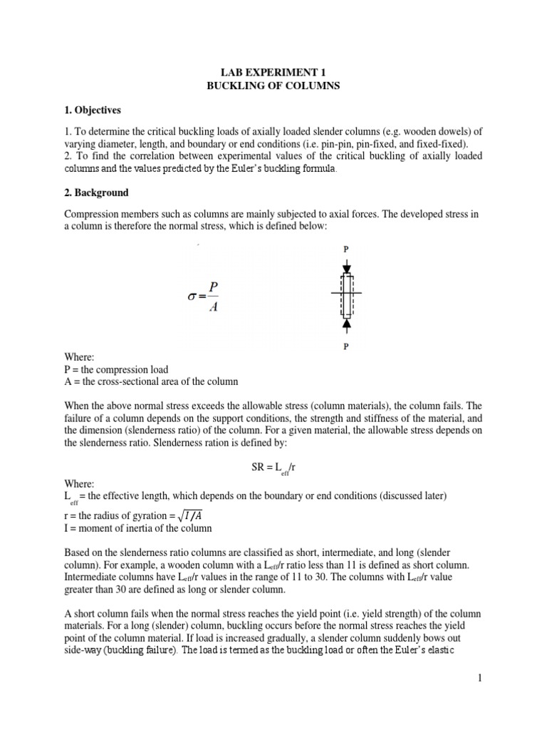 Lab 1 Column Buckling | PDF | Buckling | Column