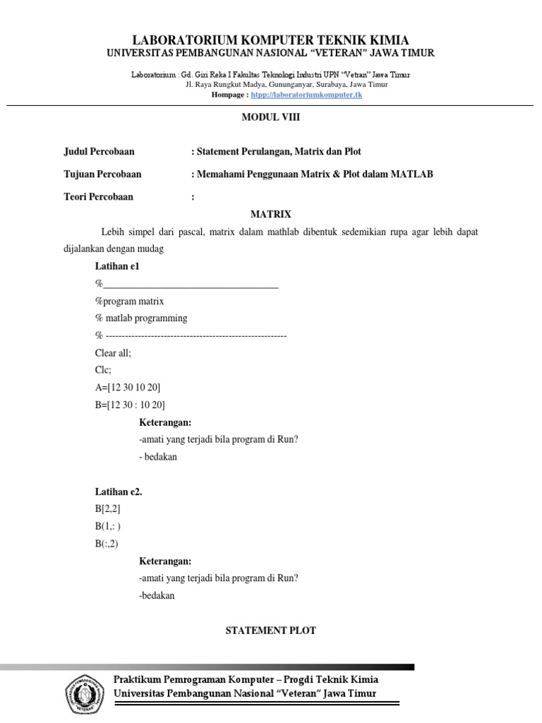 Matlab - Plot Dan Matrix | PDF | Komputer | Teknologi & Rekayasa