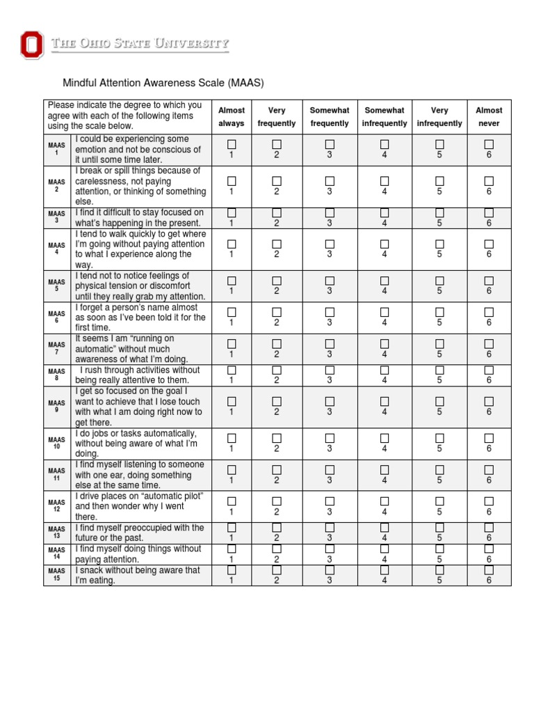 Mindful Attention Awareness Scale (MAAS) | PDF