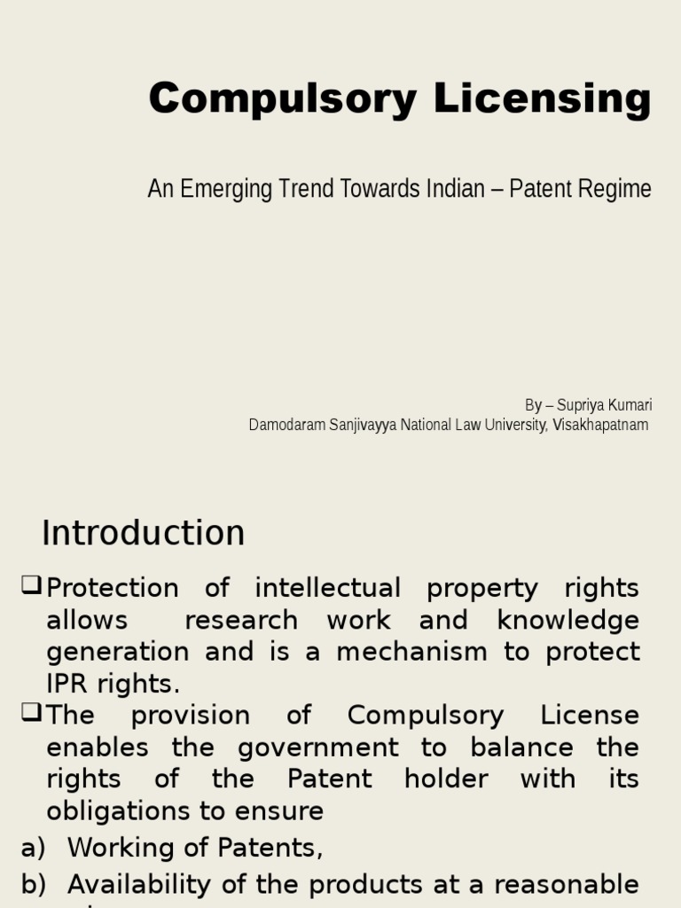 Presentation Compulsory Licensing 1 | PDF | Patent | Glossary Of Patent ...